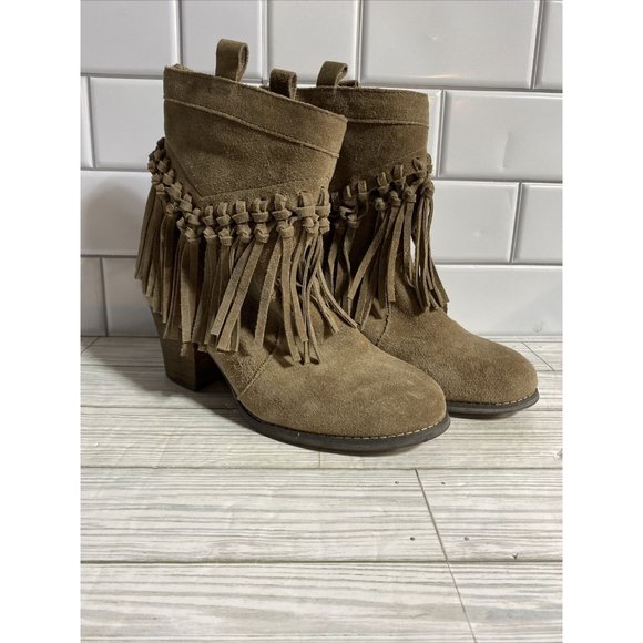Sbicca | Shoes | Sbicca Vintage Womens Brown Taupe Fringe Suede Leather ...